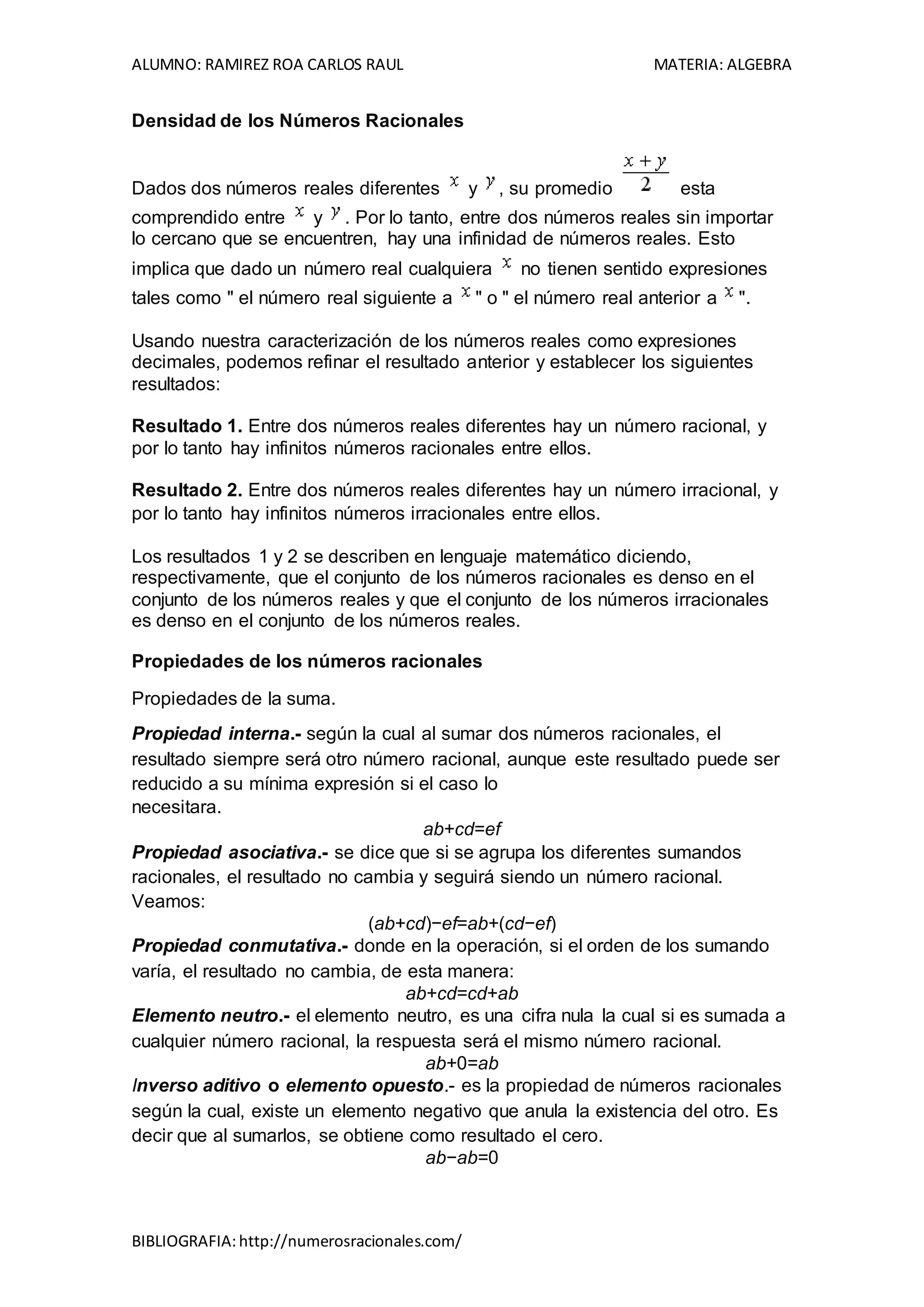 Densidad de los números racionales y de los números irracionales en r ...