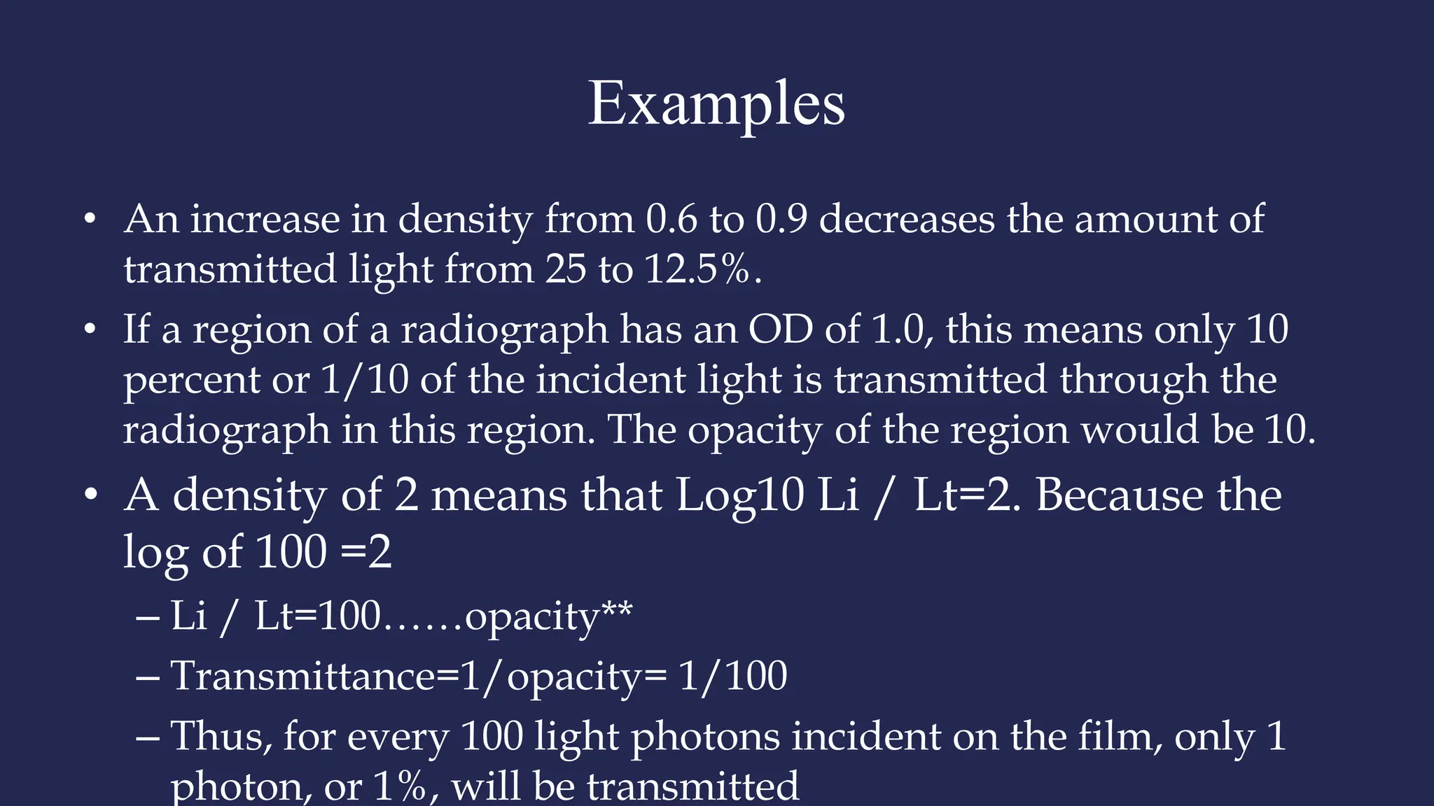 Densitometry, transmittance, opacity, optical density, characteristics ...