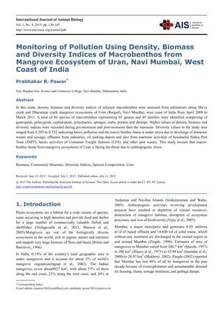 Monitoring of Pollution Using Density, Biomass and Diversity Indices of ...