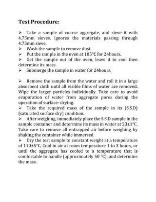 Density, (relative density) specific gravity & absorption of coarse ...
