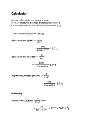 Density, (relative density) specific gravity & absorption of coarse ...