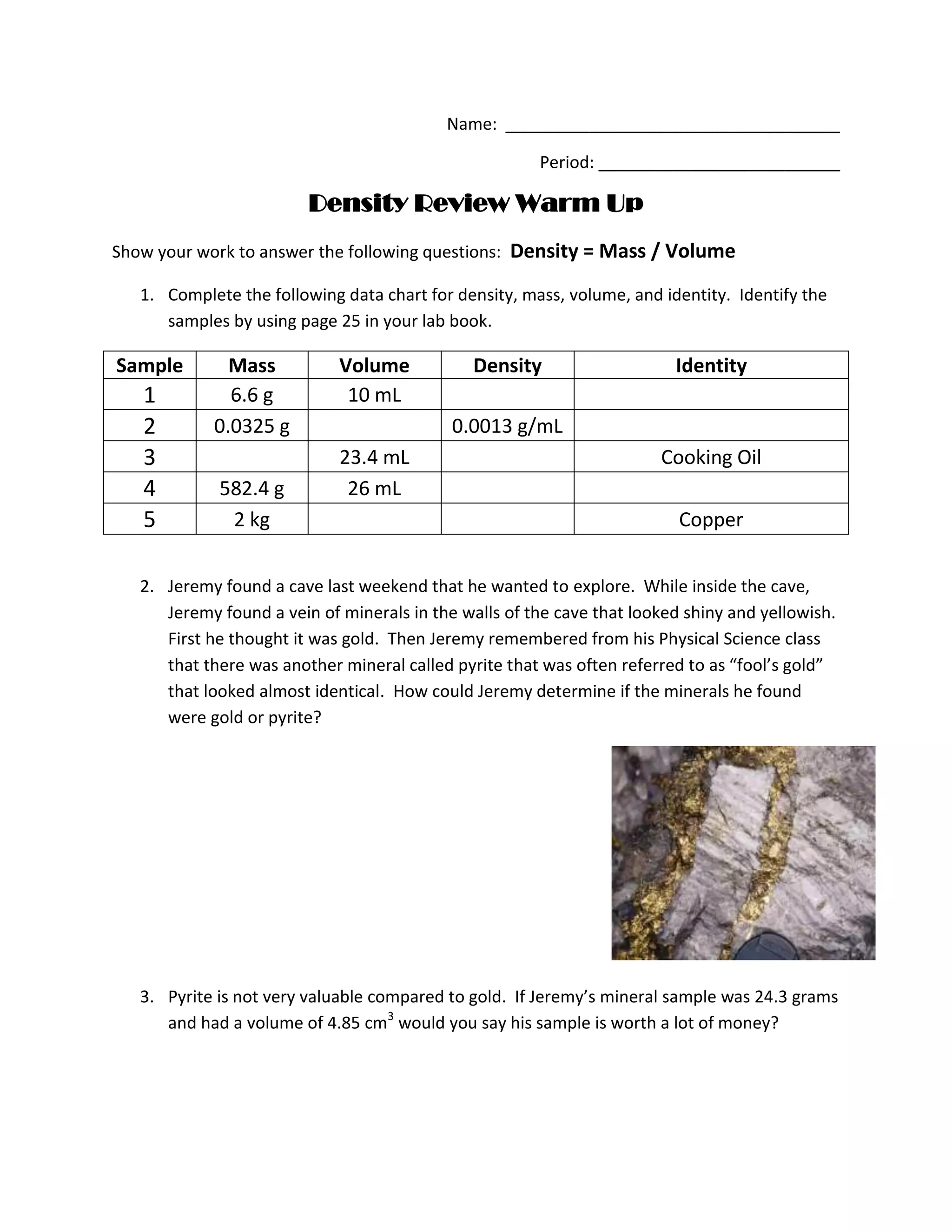 Density review warm up | DOCX