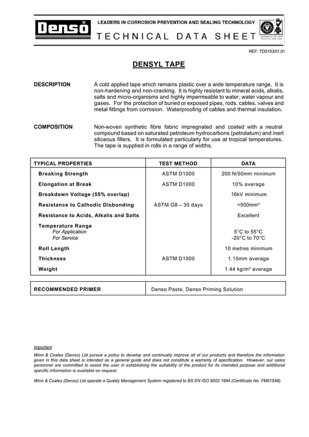 Densyl Tape - Waterproofing Tape - Denso Duct Sealing Systems | PDF ...