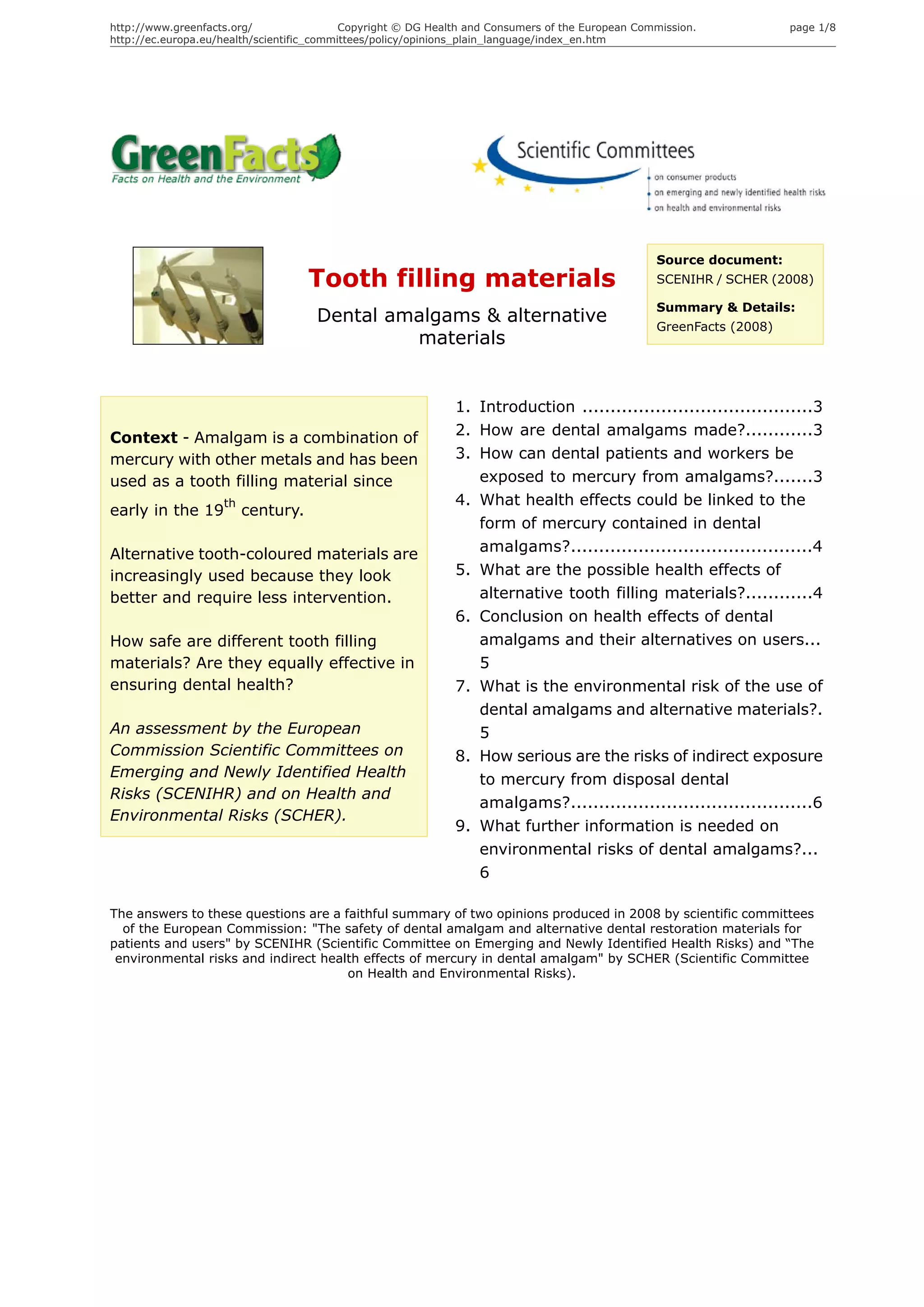 Tooth filling materials | PDF