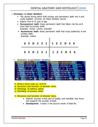 Dental anatomy and histology 2018 | DOCX