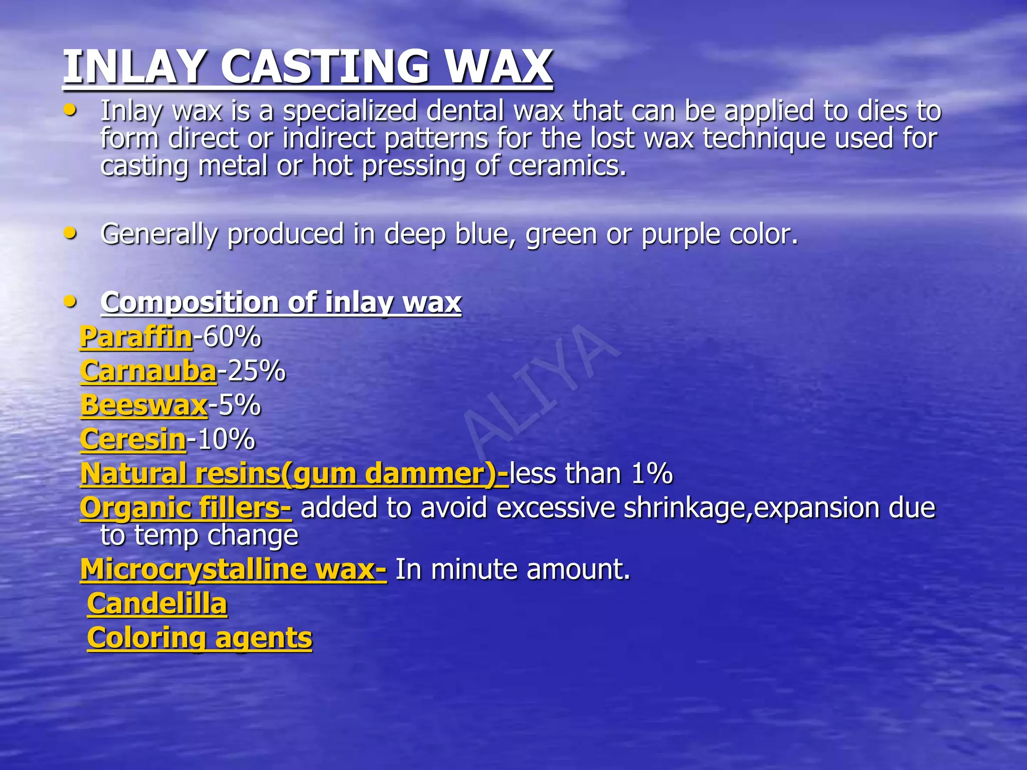 Dental casting waxes - Dr Aliya | PPT