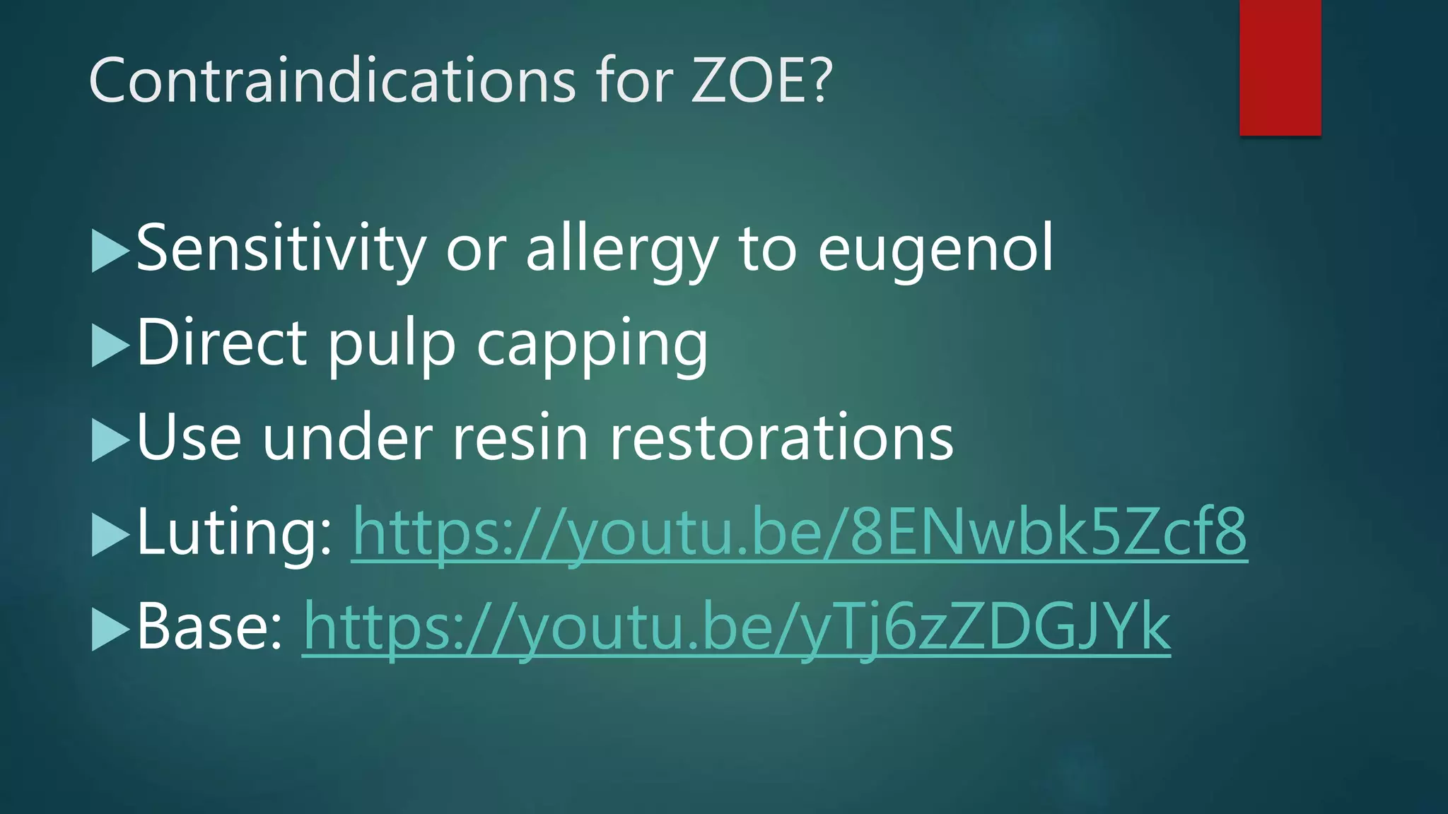 Dental Cements: ZOE, Zinc Phosphate, Polycarboxylate, GIC, Resin-based, Perio Dressing, Calcium ...