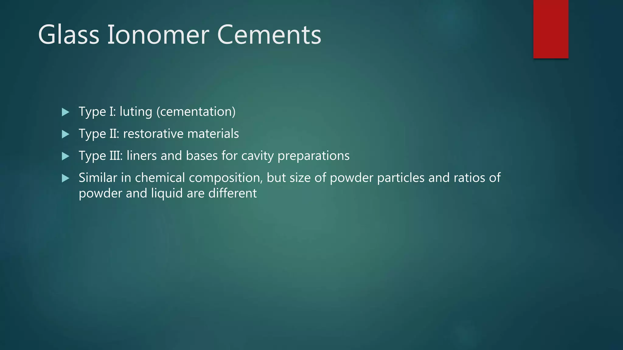 Dental Cements: ZOE, Zinc Phosphate, Polycarboxylate, GIC, Resin-based ...