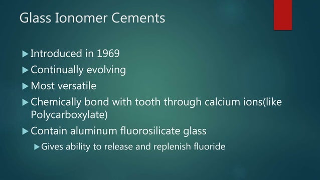 Dental Cements: ZOE, Zinc Phosphate, Polycarboxylate, GIC, Resin-based, Perio Dressing, Calcium ...
