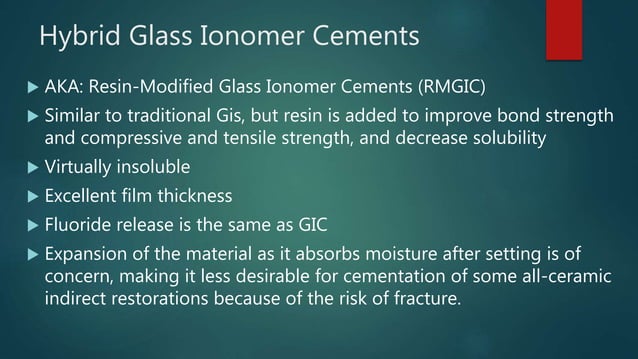 Dental Cements: ZOE, Zinc Phosphate, Polycarboxylate, GIC, Resin-based, Perio Dressing, Calcium ...