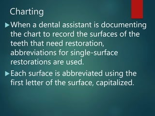 Dental charting, Cavity Classification, Basic Charting Terms | PPTX