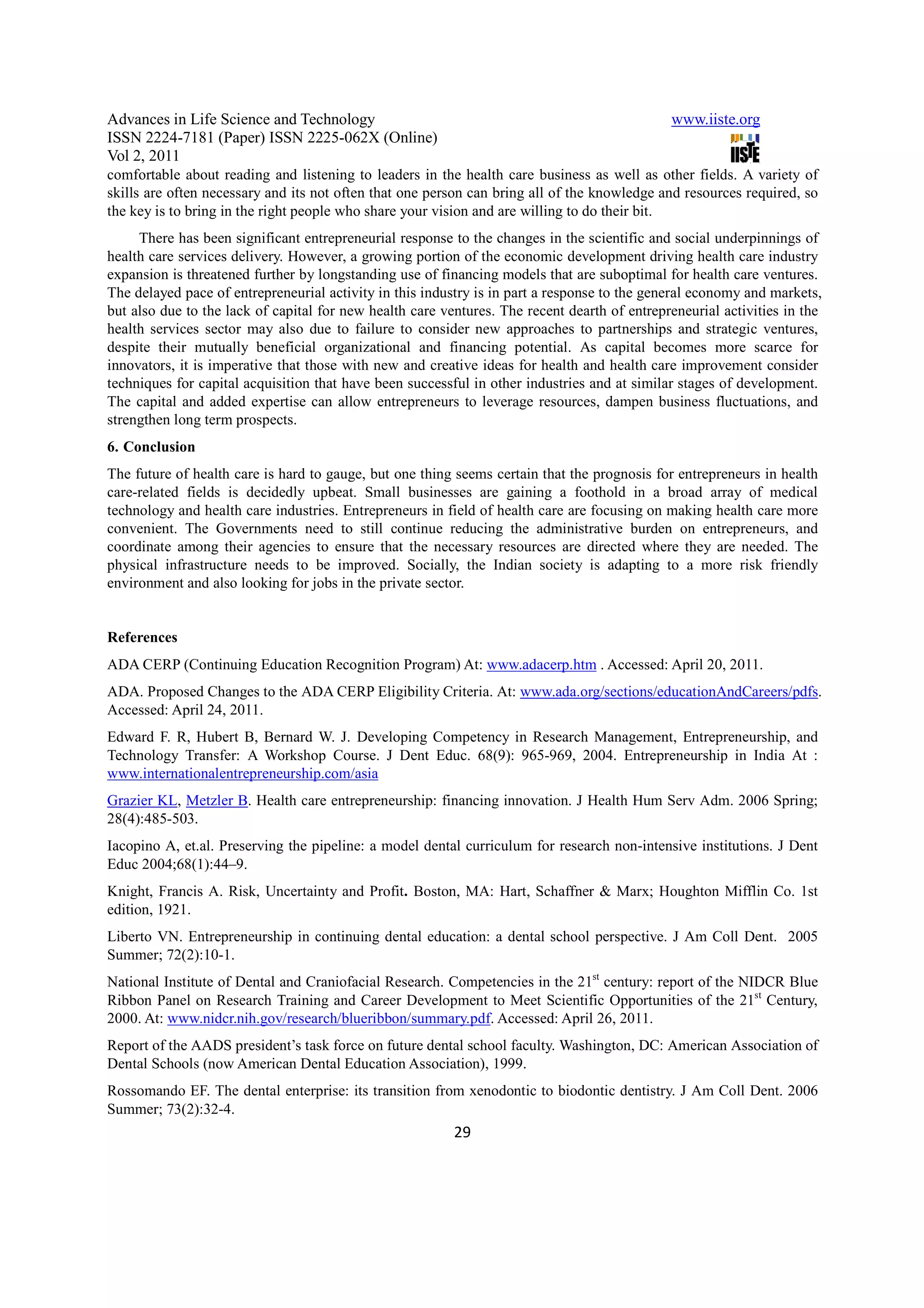 Dental entrepreneurship a transitional phase to generation next | PDF