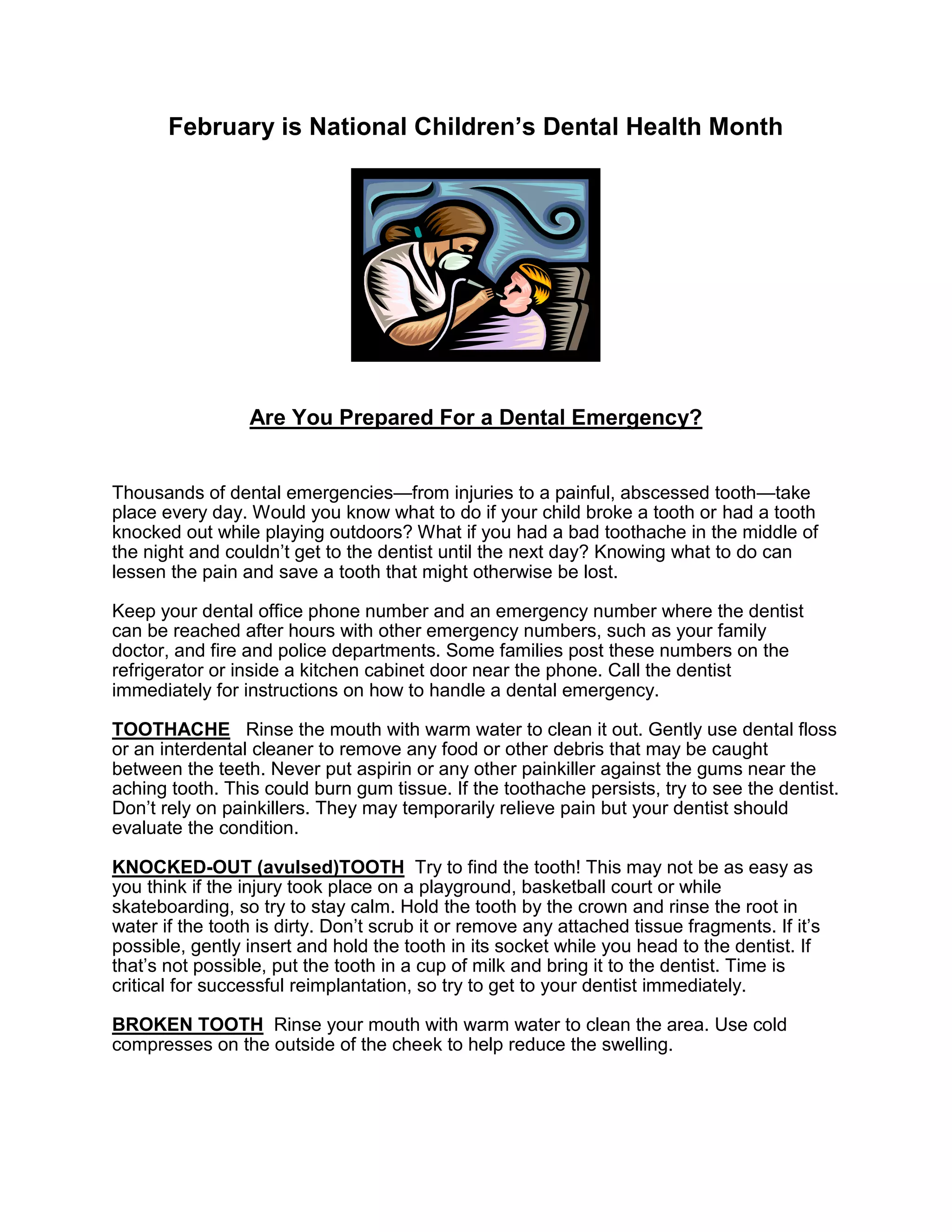 Dental health public service message tidbits week one | DOCX