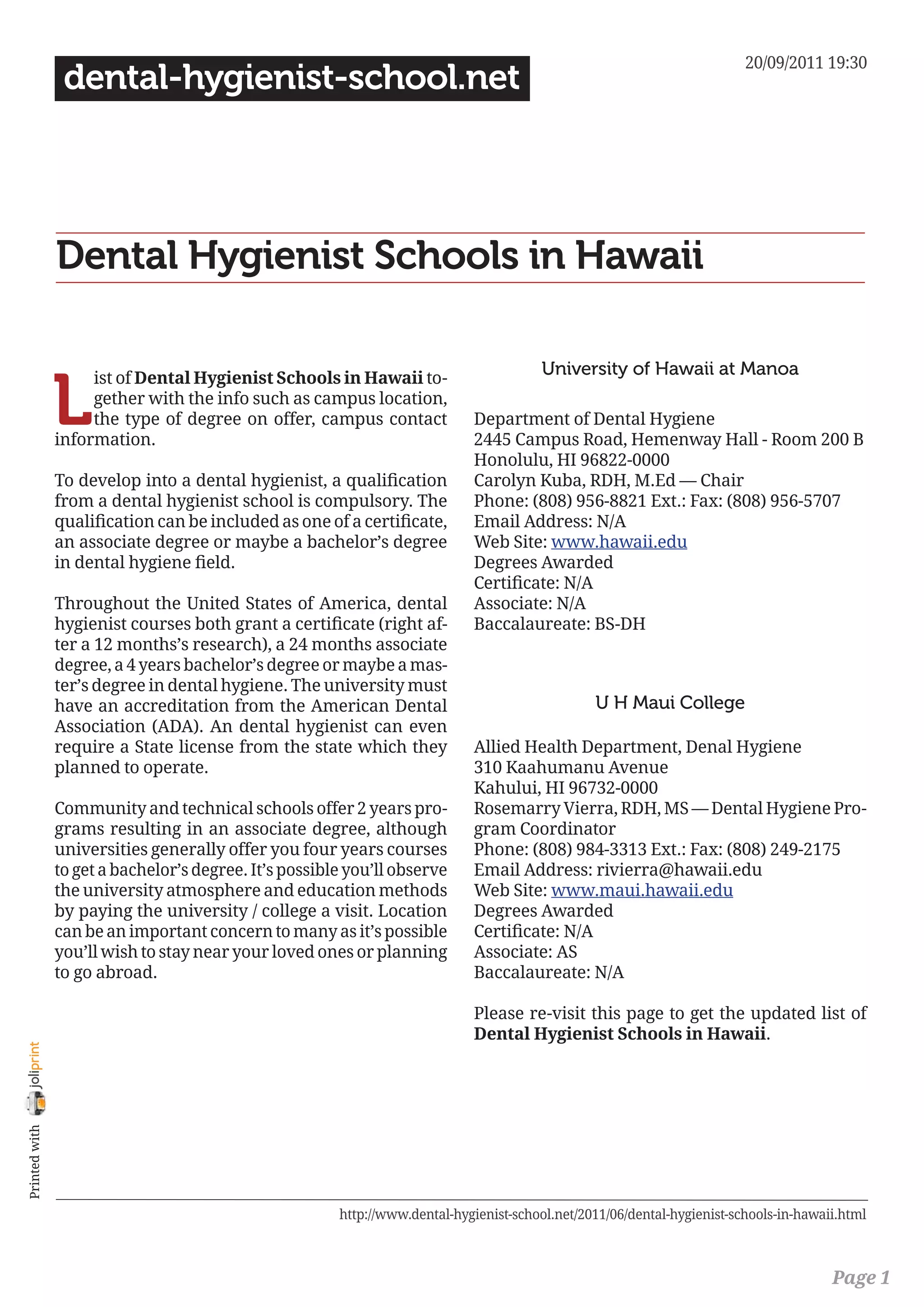 Dental hygienist schools in hawaii | PDF