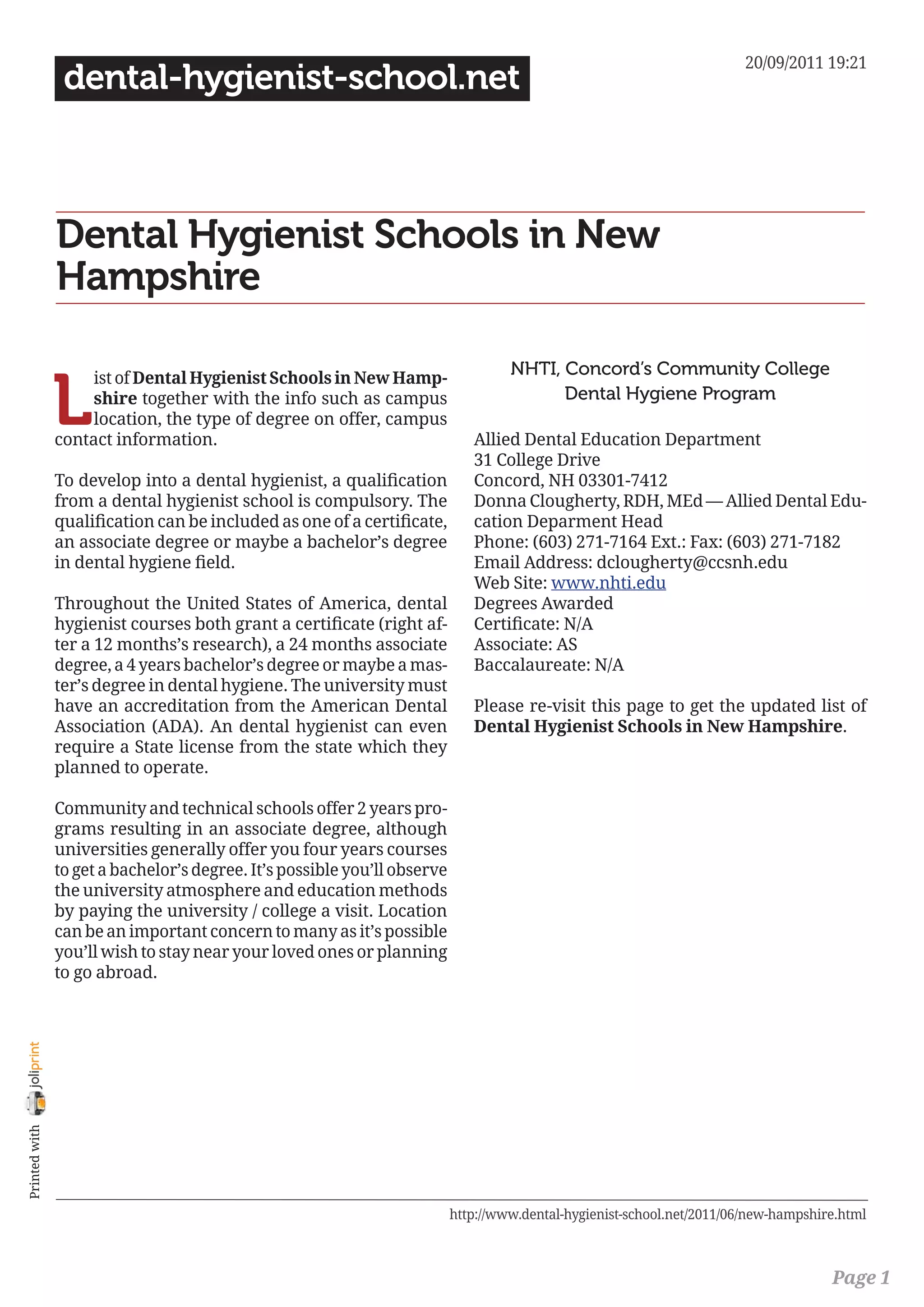 Dental hygienist schools in new hampshire | PDF