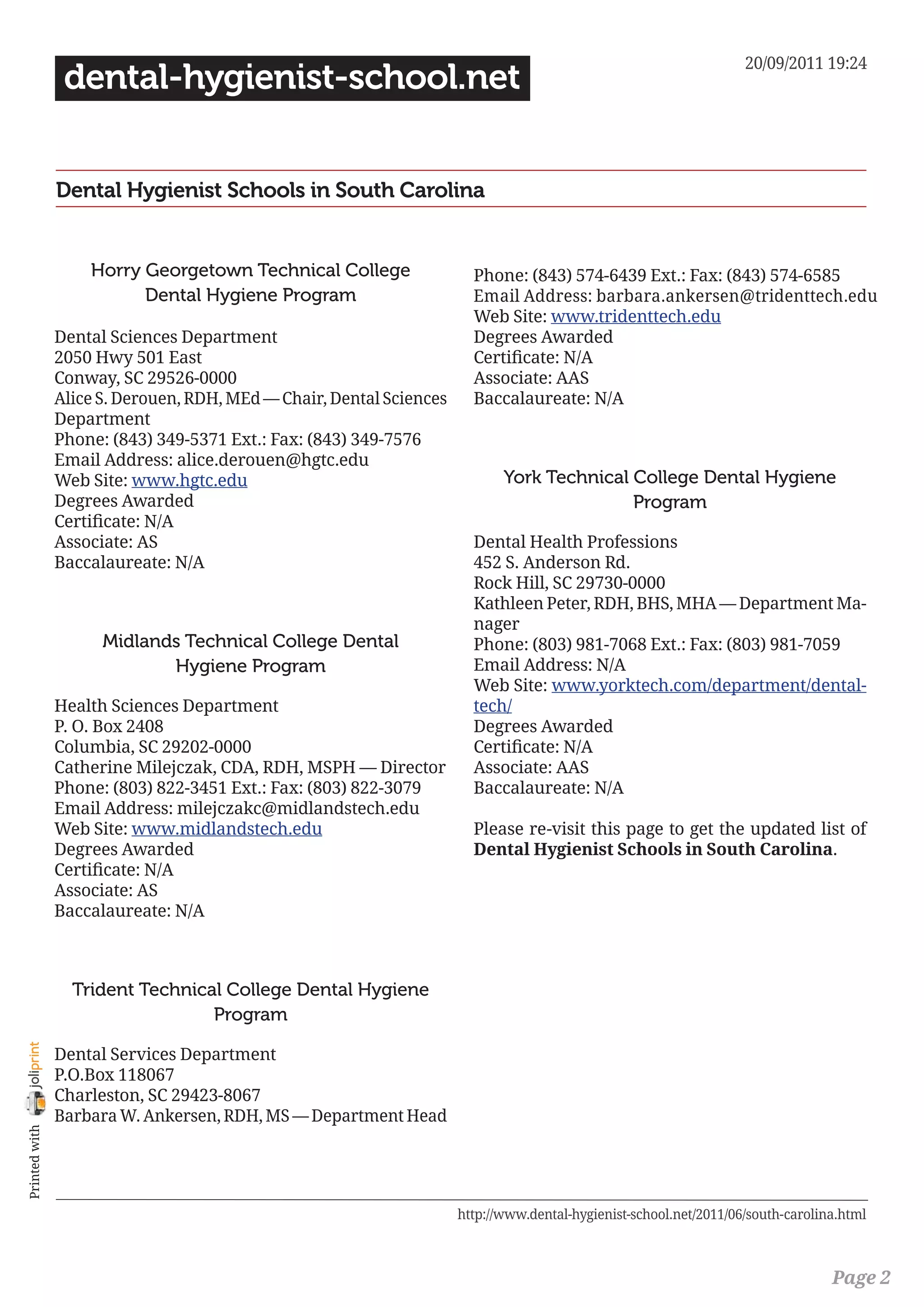 Dental hygienist schools in south carolina | PDF