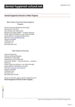 Dental hygienist schools in west virginia | PDF
