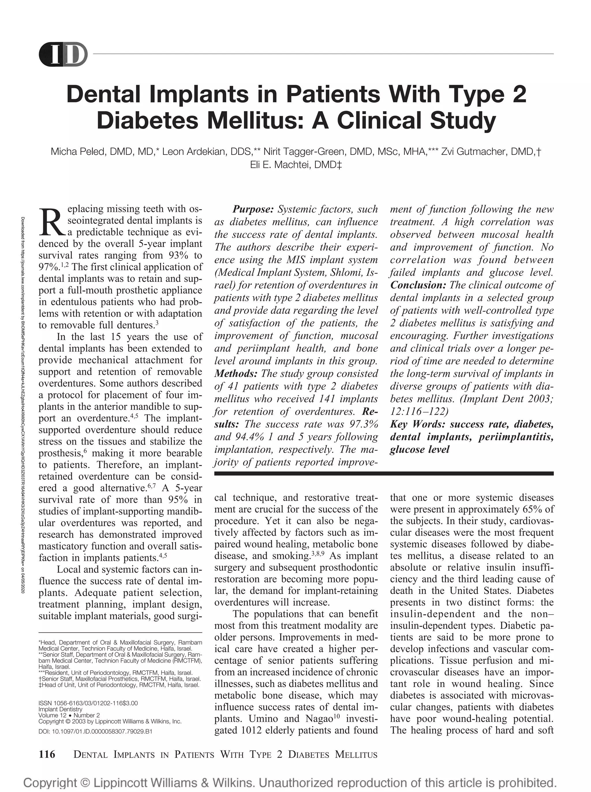 Dental implants in patients with type 2 diabetes - Cover | PDF
