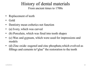 History and Introduction of Dental materials | PPTX