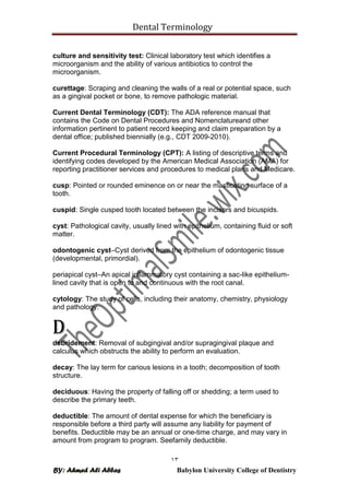 Dental Office Terminology , Current Dental Terminology – EOXPNU