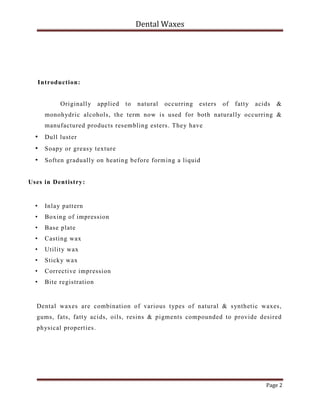 Dental waxes/cosmetic dentistry course by Indian dental academy | PDF