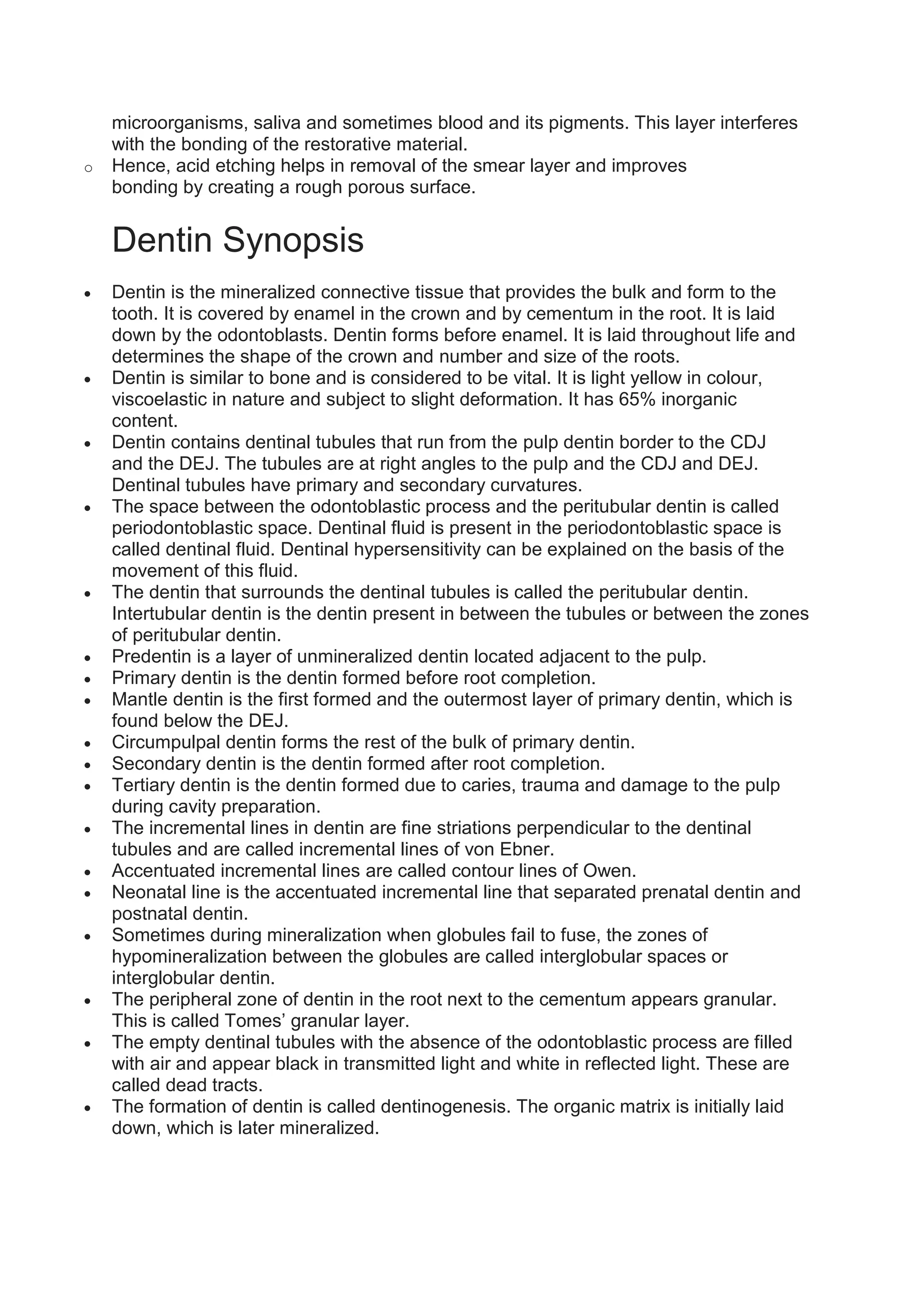 Dentin Oral Histology Notes Dentin Salient Features Of Dentin | DOCX