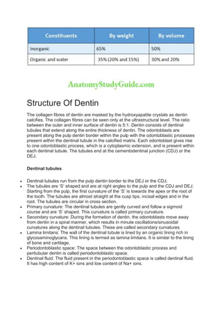 Dentin Oral Histology Notes Dentin Salient Features Of Dentin | DOCX
