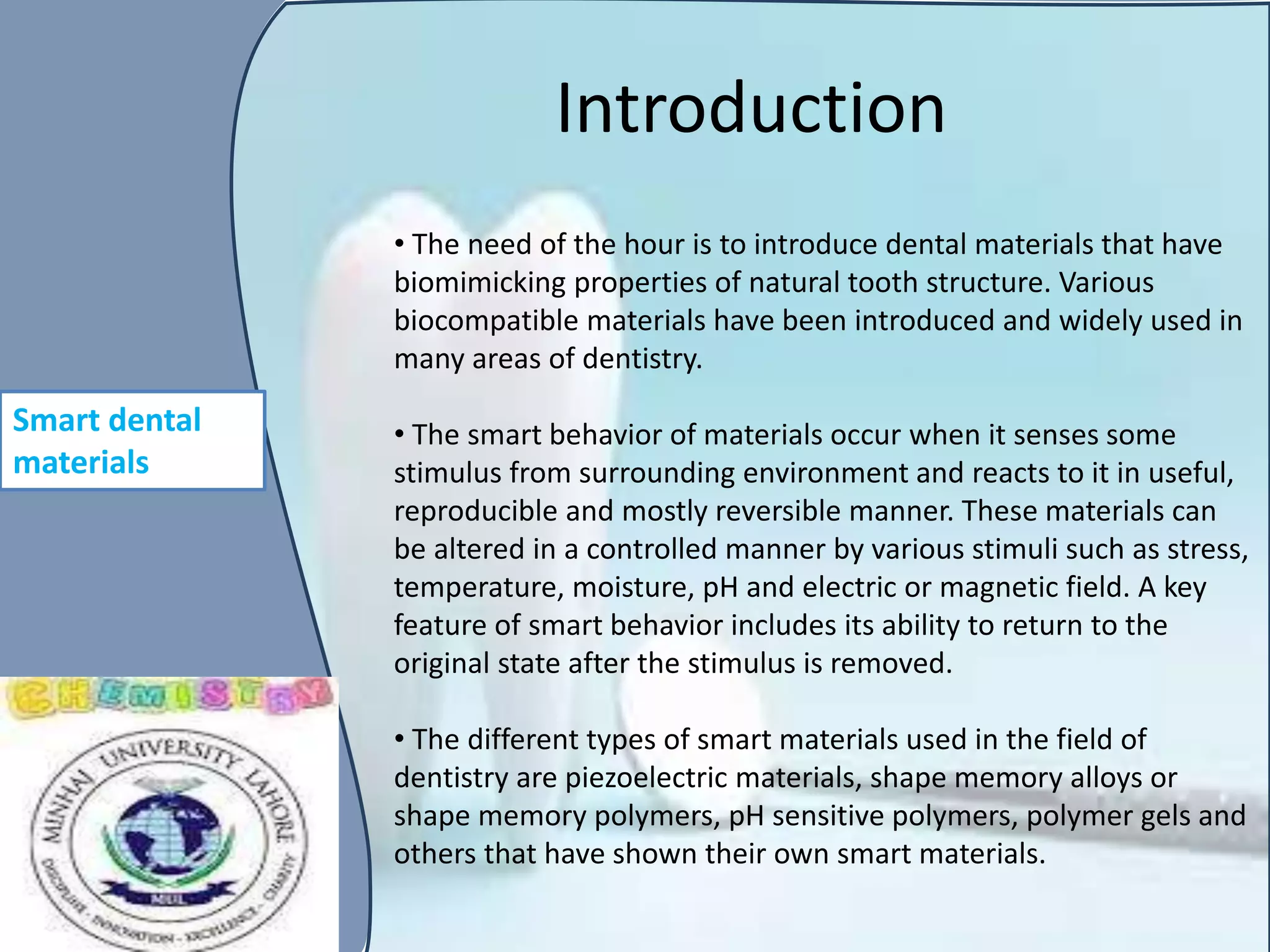 smart materials in dentistry | PPTX