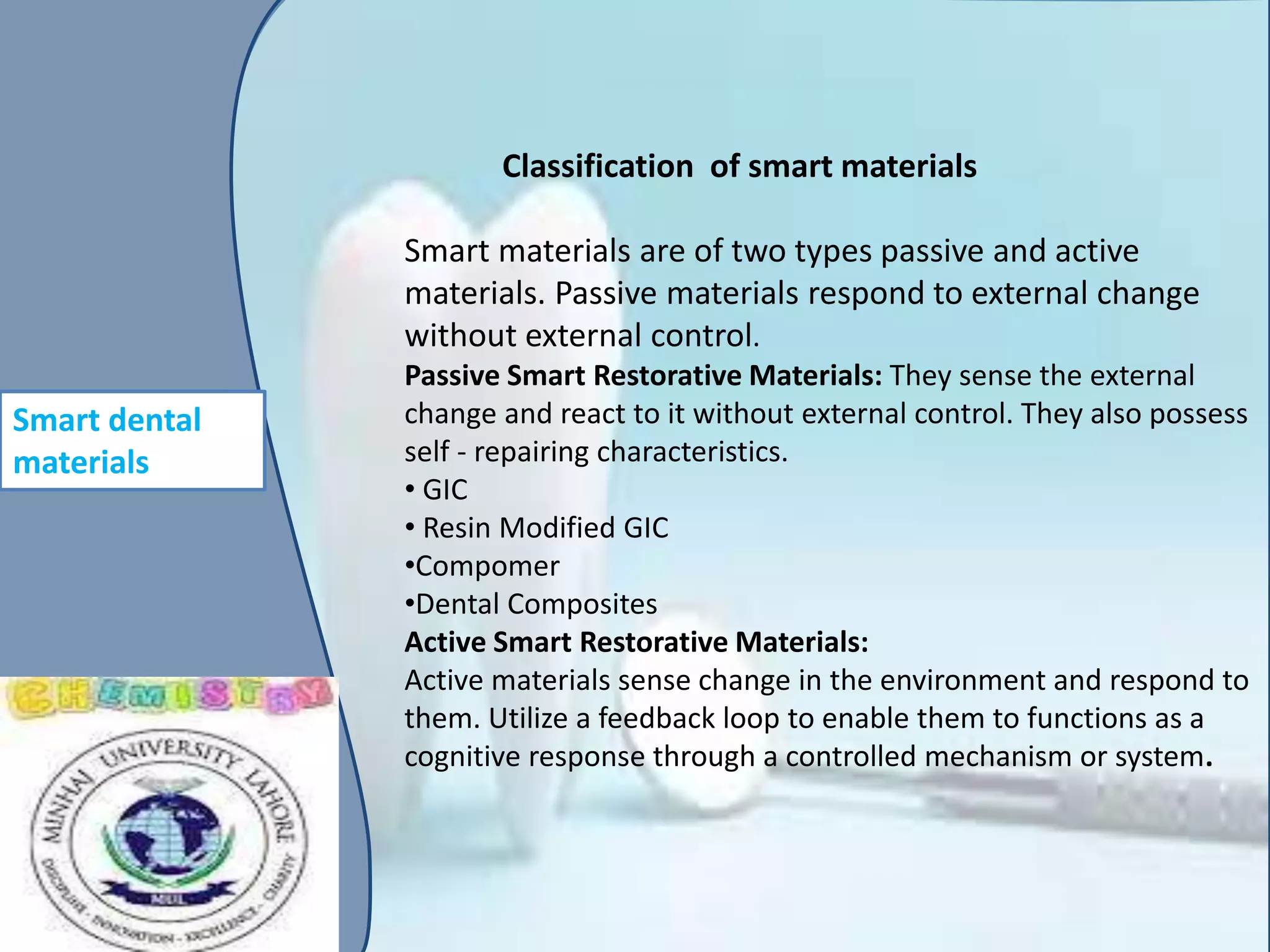 smart materials in dentistry | PPTX