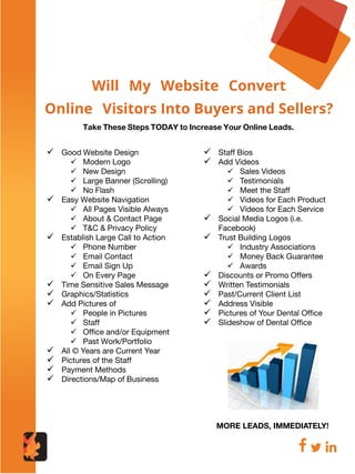 Dentist Web Design - Website Marketing Checklist | PDF