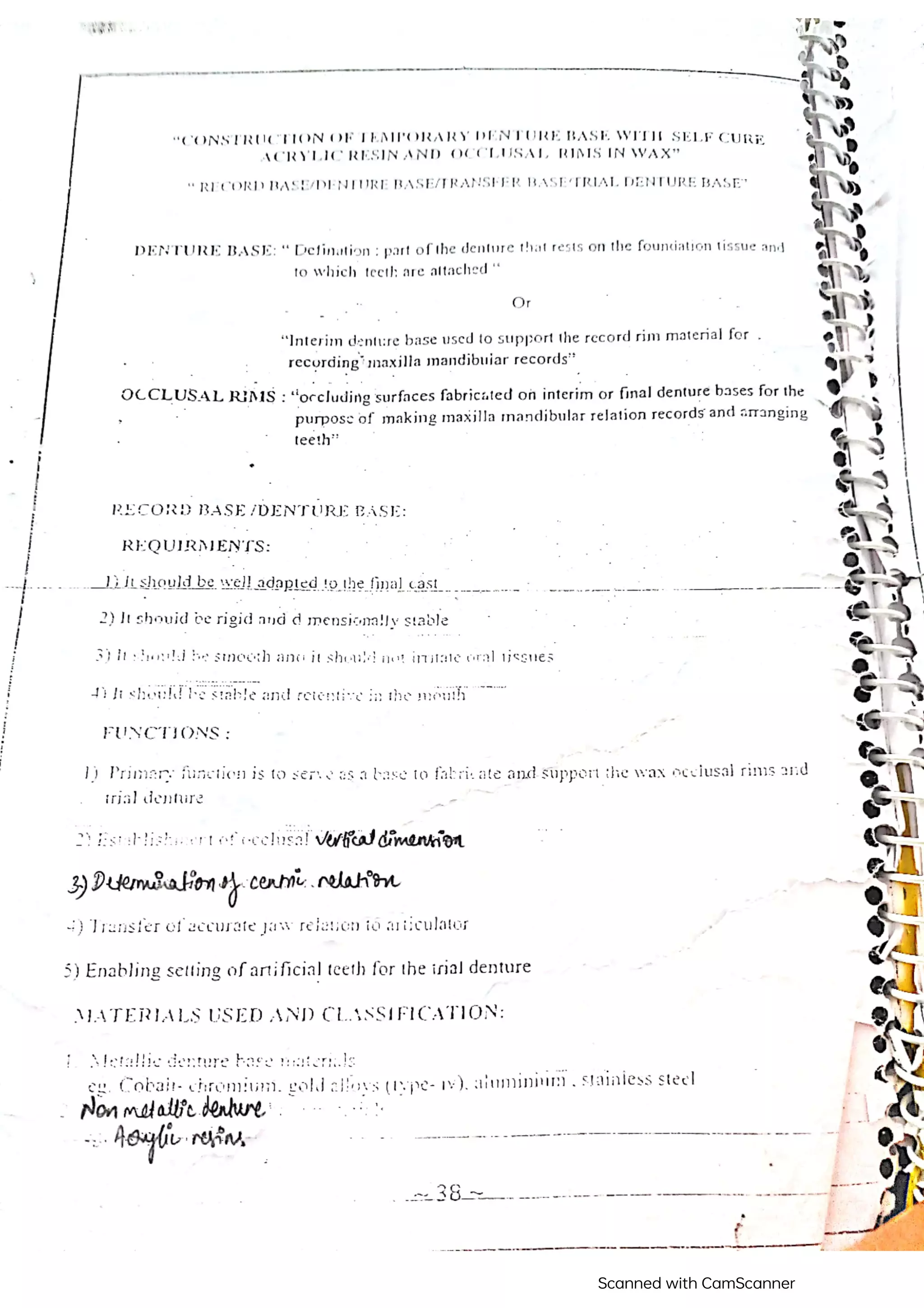 denture base and occlusal rim notes.pdf | Oral care | Personal Care