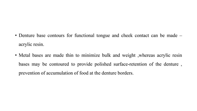 Denture base considerations in rpd | PPTX | Oral care | Personal Care