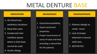 Denture base materials | PPTX | Dental Health | Diseases and Conditions