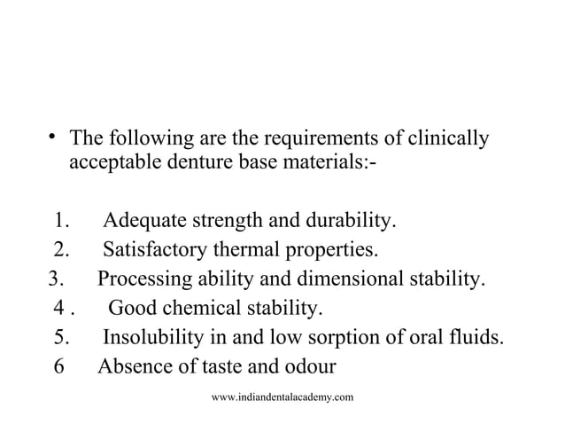 Denture base resins / orthodontics insurance | PPT
