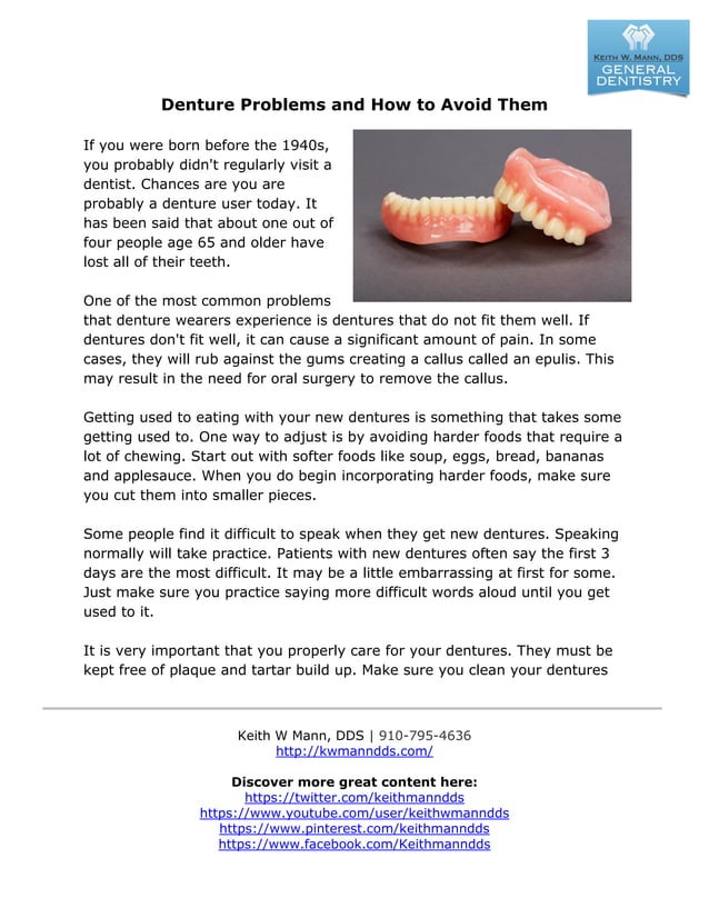 Denture Problems and How to Avoid Them | PDF