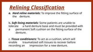 Denture Relining & Rebasing - Dental Materials | PPTX