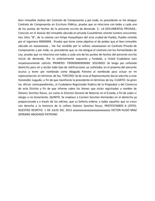 Denuncia de juicio sucesorio intestamentario por acreedor | DOCX