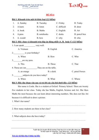 12 ĐỀ ÔN THI HK1 - TIẾNG ANH 4 | PDF