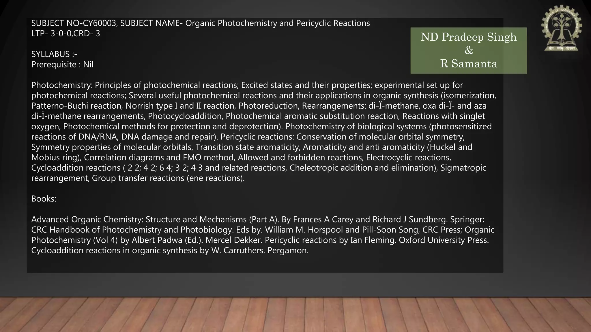 Dep. of chemistry elective list | PPTX