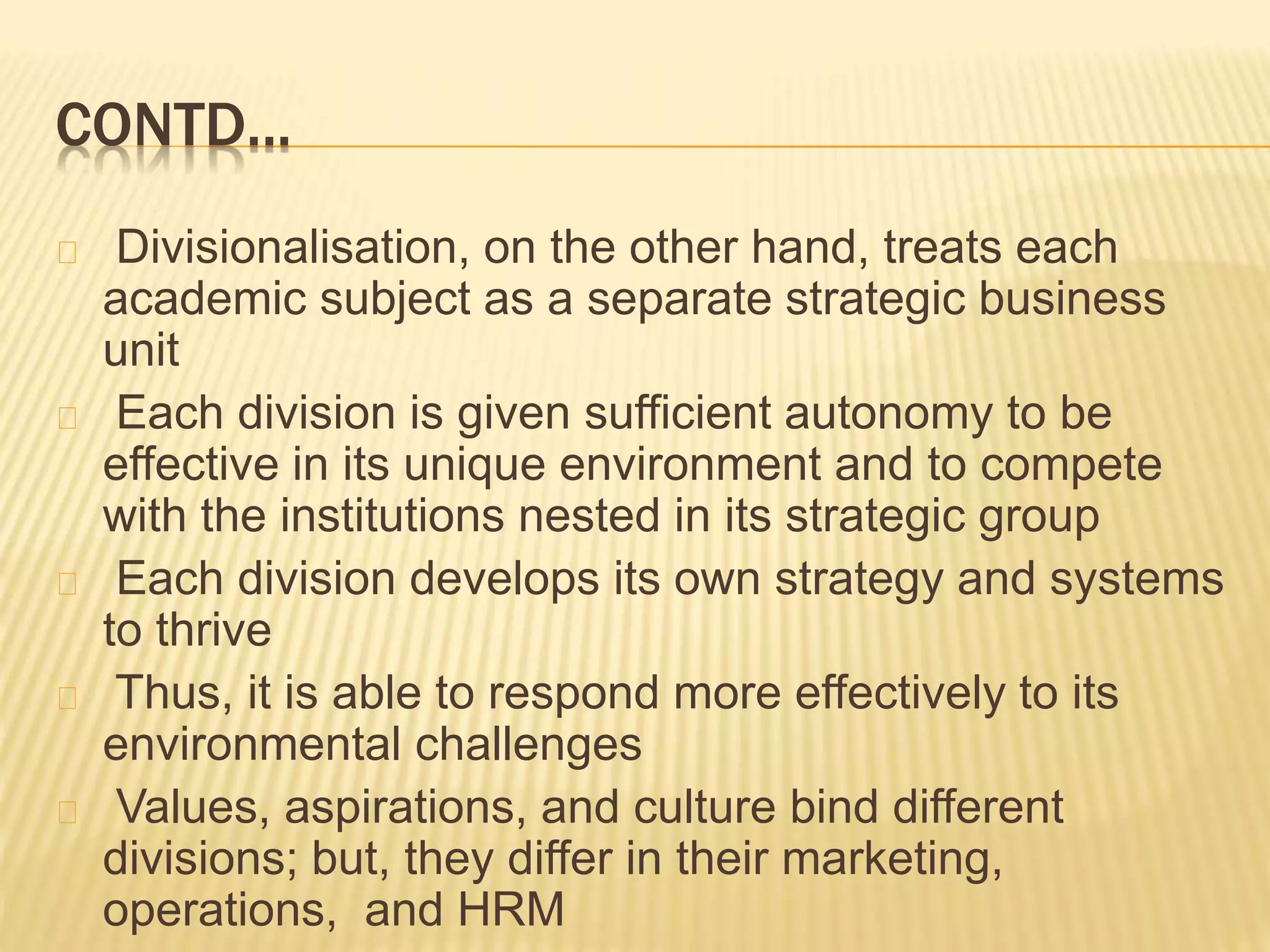 Departmentalisation and divisionalisation in universities | PPTX