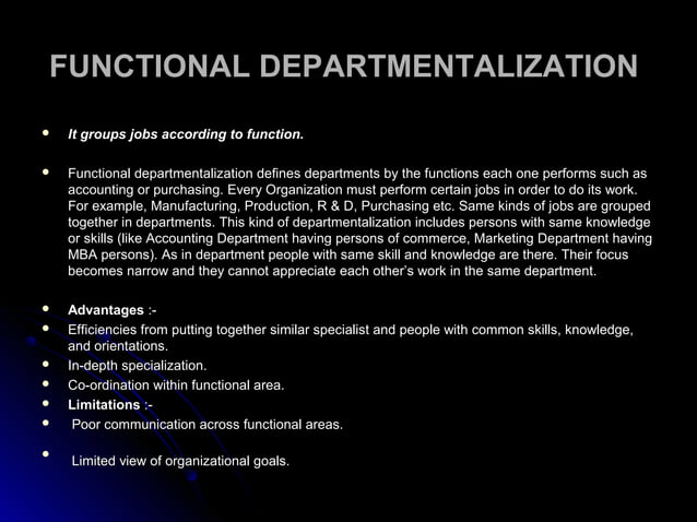 Departmentalization in an Organization | PPT | Business | Business and ...