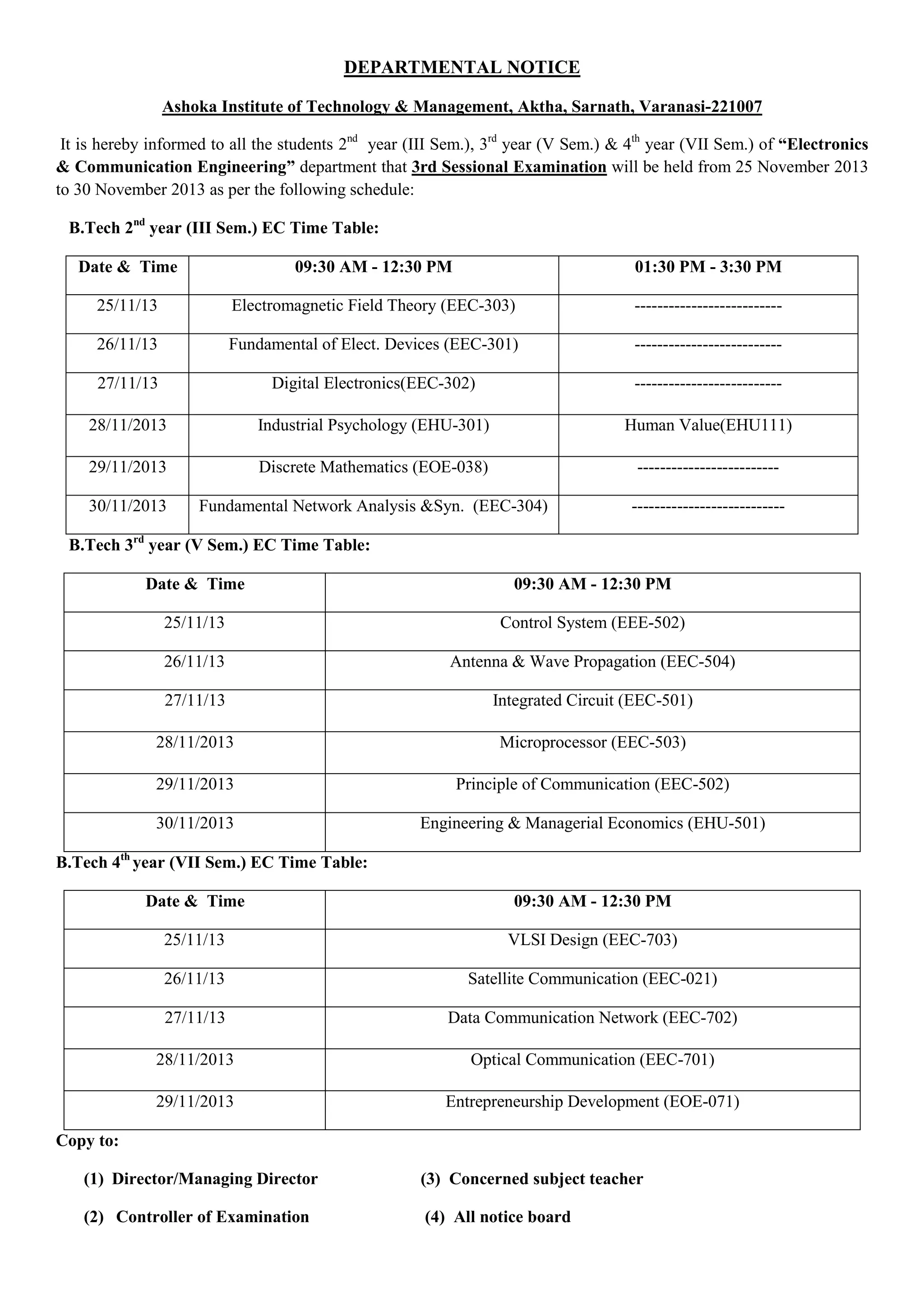 Departmental notice,sessional exam 3 | PDF