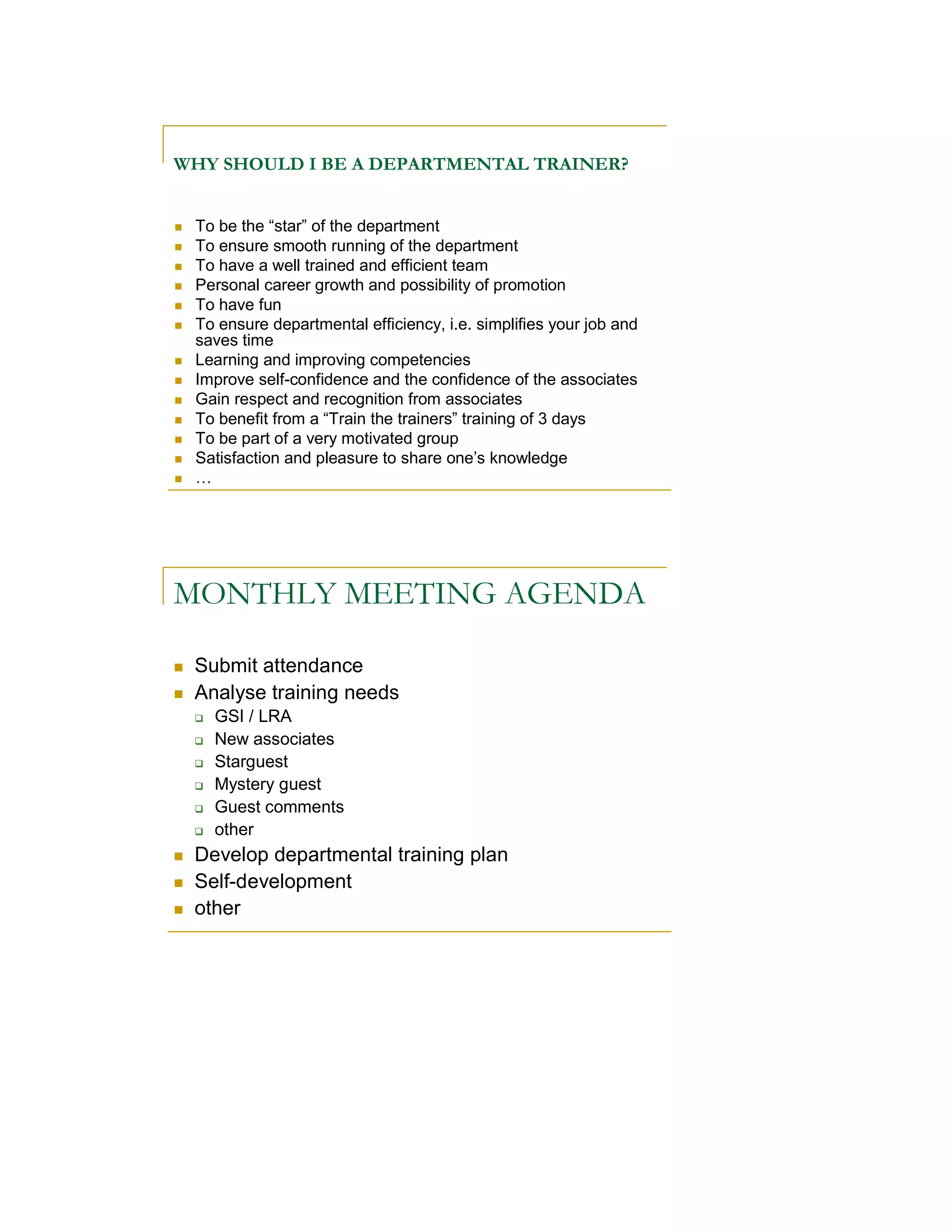 Departmental trainors job responsibilities | DOC