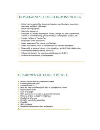 Departmental trainors job responsibilities | DOC
