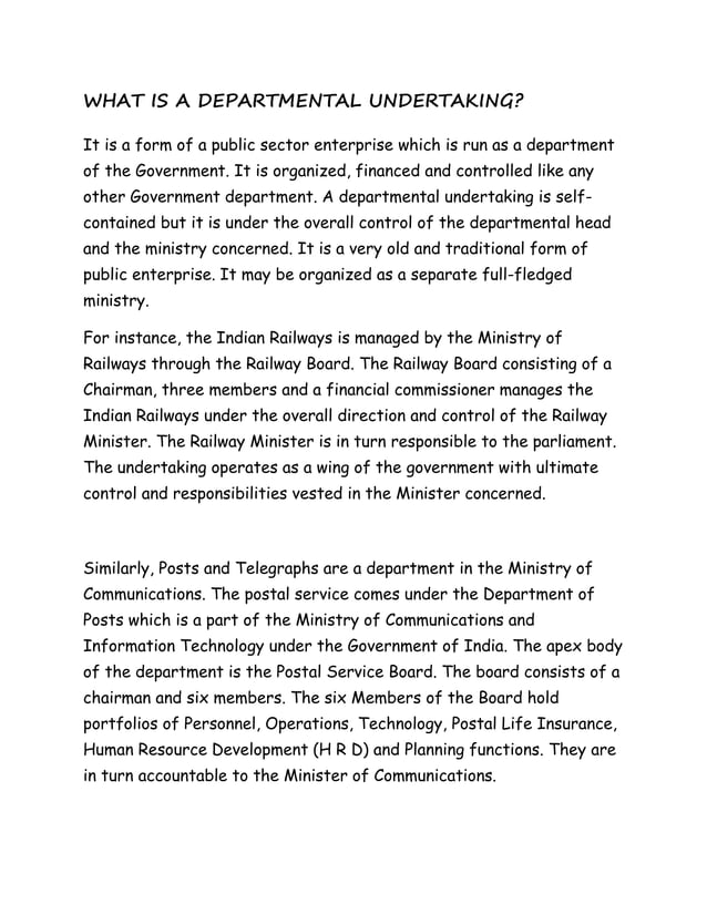 Departmental Undertaking- Indian Railway | PDF | Rail Travel | Travel Type