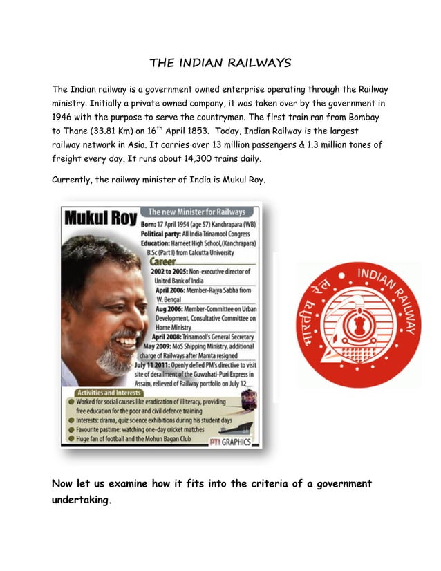 Departmental Undertaking- Indian Railway | PDF | Rail Travel | Travel Type