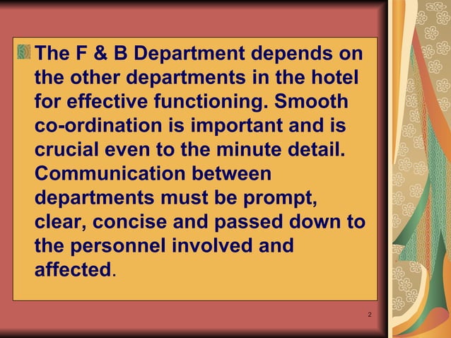 Department Function And Relation To Food Beverage | PPT