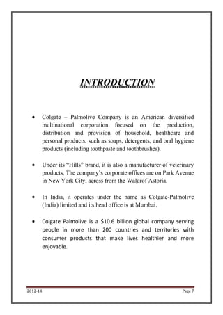 marketing project on colgate | DOCX