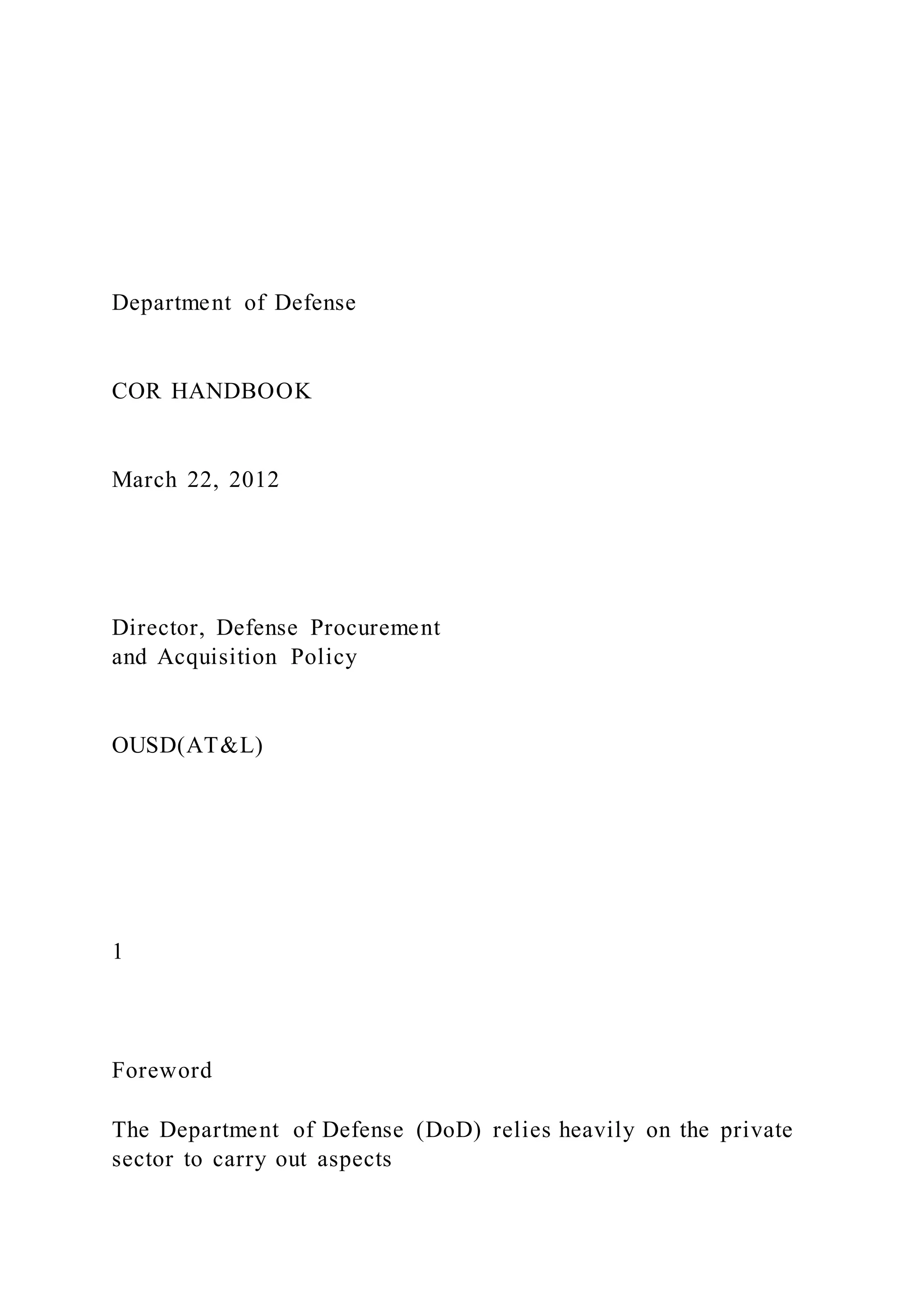 Department of Defense COR HANDBOOK March 22, | PDF