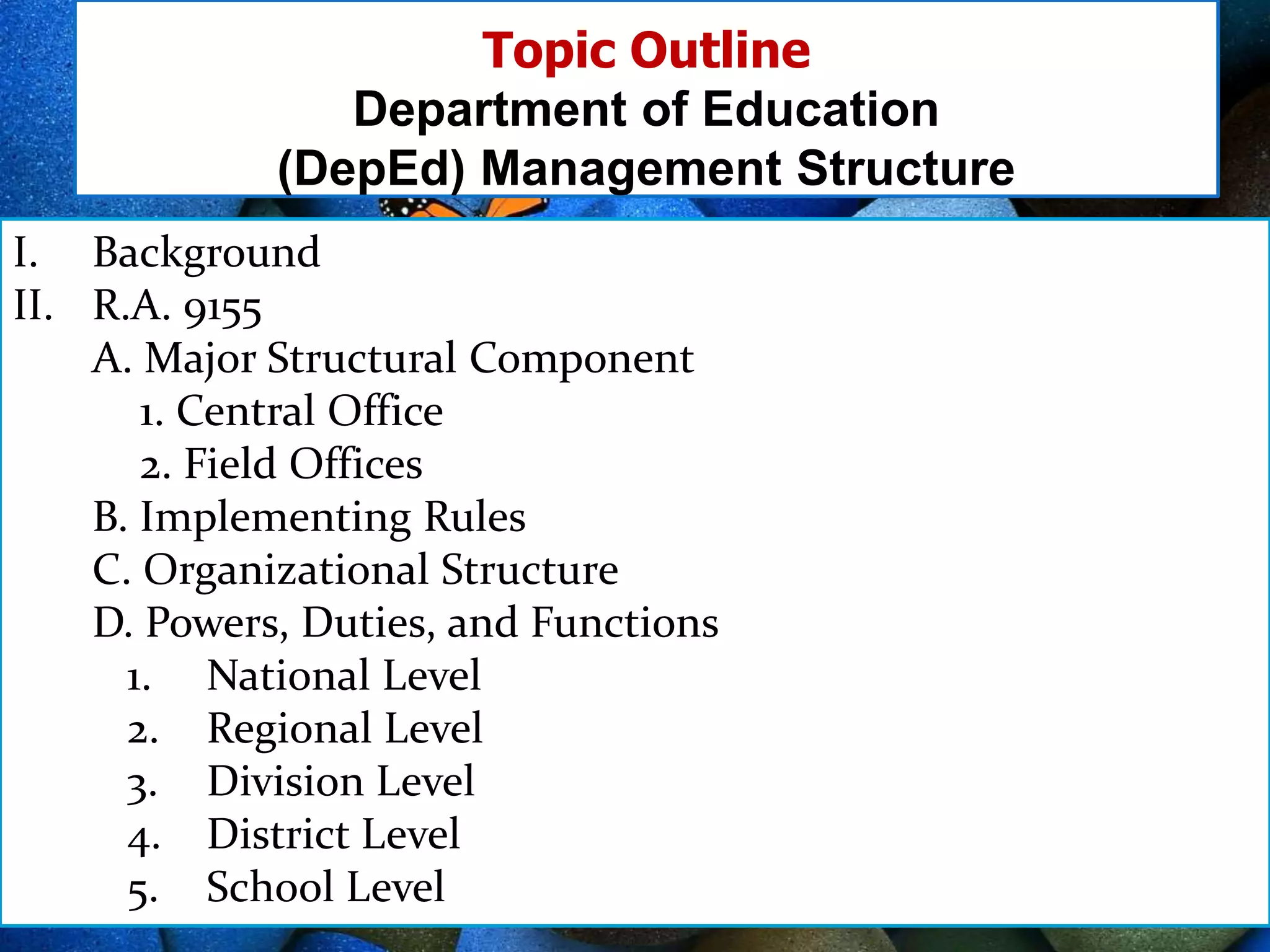 Department of Education (DepEd) Management Structure | PPTX
